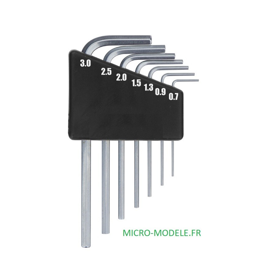 Jeu de 7 cles 6 pans Allen hexagonales metriques de 0,7 a 3mm