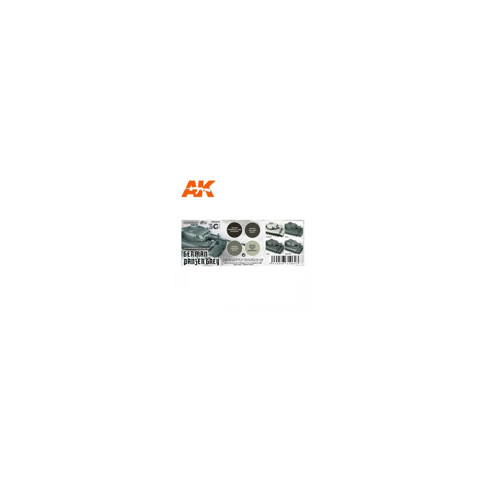 AK160 Panzer Grey Modulation Set (Acrylic Paint Set)