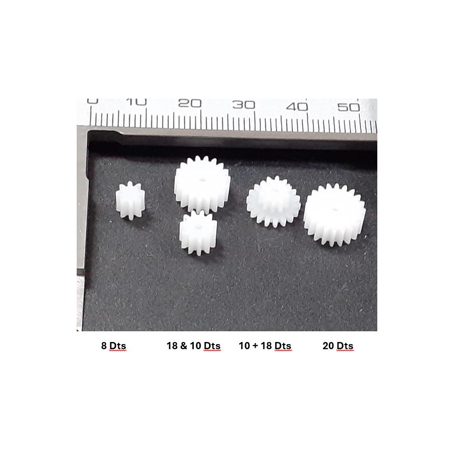 Double Pignon POM BLANC 10+18 Dents Module 05 D total 9,9mm Axe 2,0mm Epaisseur 4+1,5mm